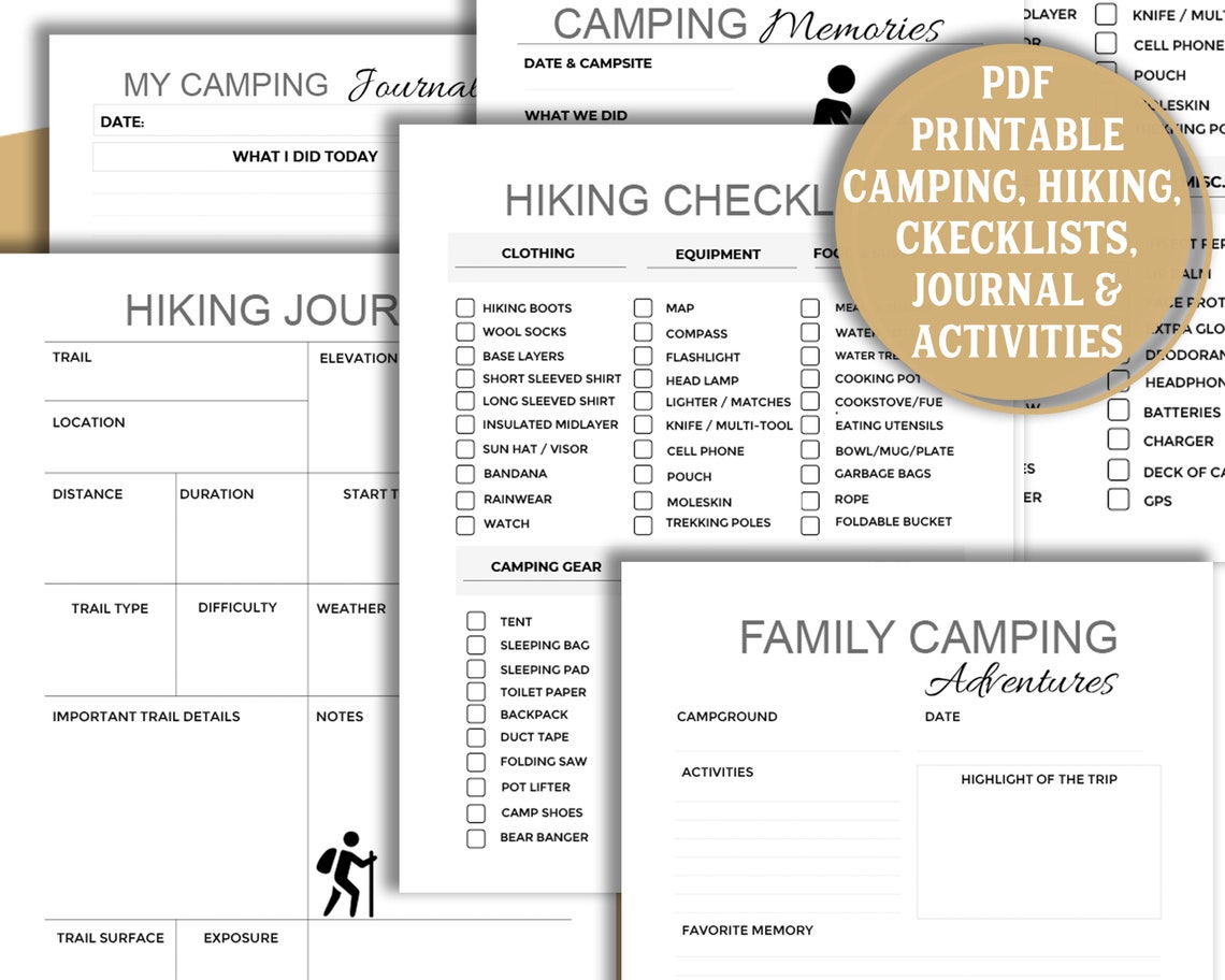 Printable Camping Hiking Planner Log Book Sheets PDF Instant Download ...