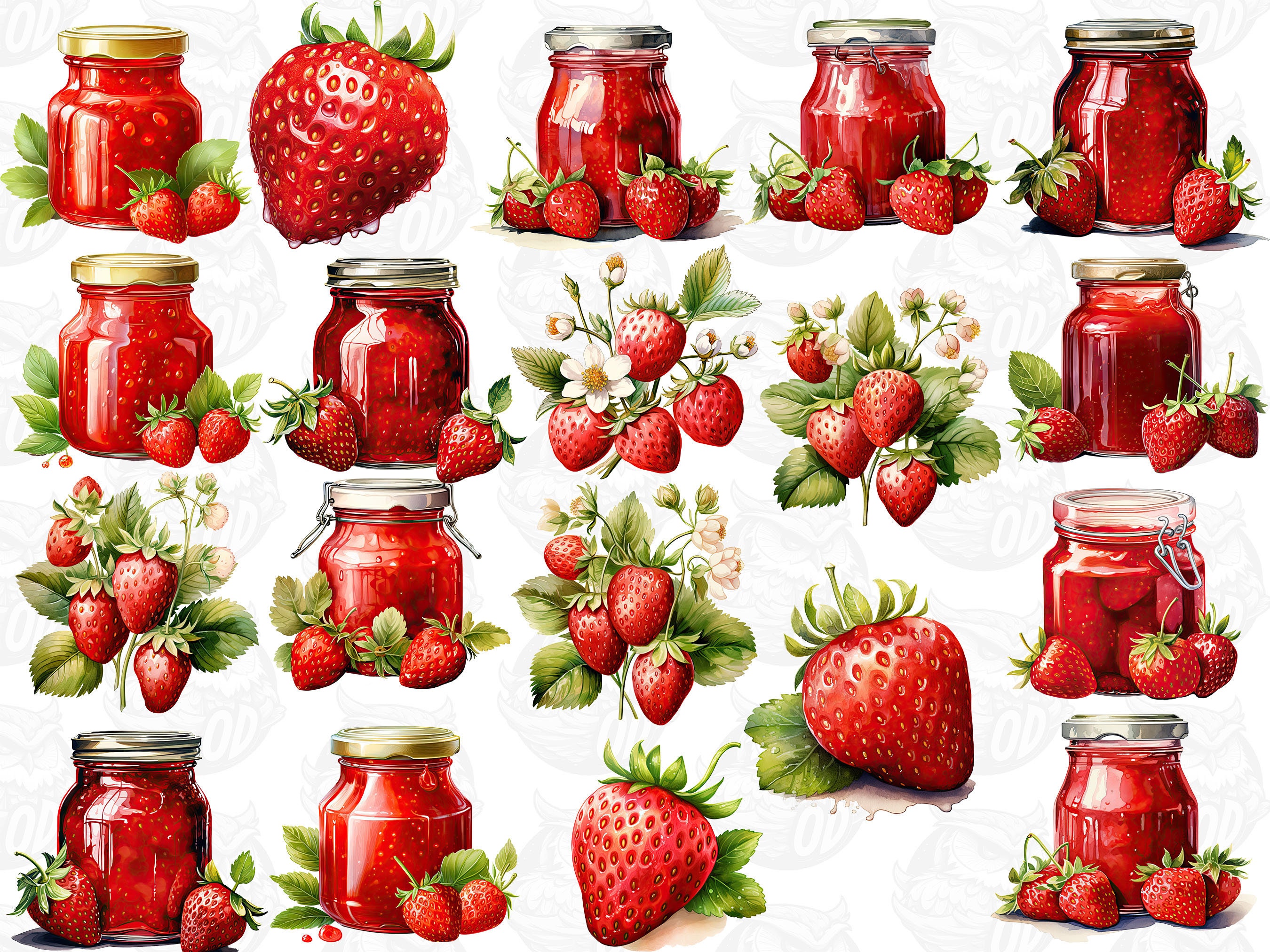 Watercolor Berries Jam Clipart, Strawberry, Raspberry, Blackberry, and ...