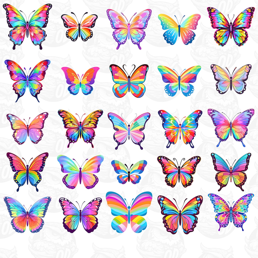 Butterflies Clipart, Color Butterflies Bundle Png, Rainbow Butterfly ...