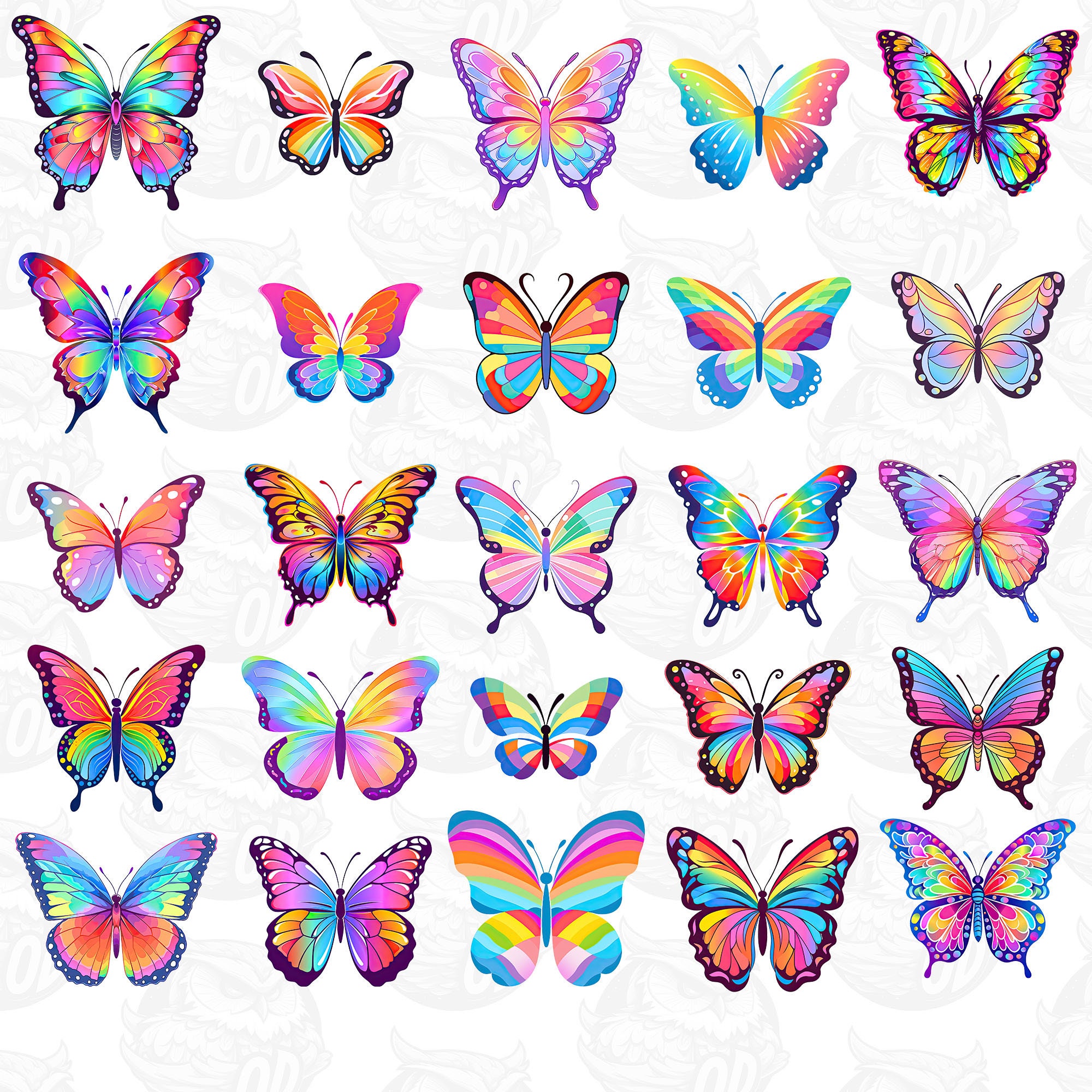 Butterflies Clipart, Color Butterflies Bundle Png, Rainbow Butterfly ...