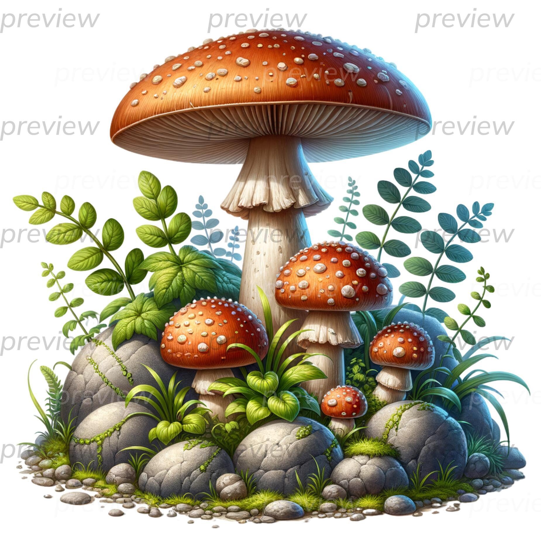 Fantasy Mushroom Cluster Clipart - Cute Forest and Woods Nature ...