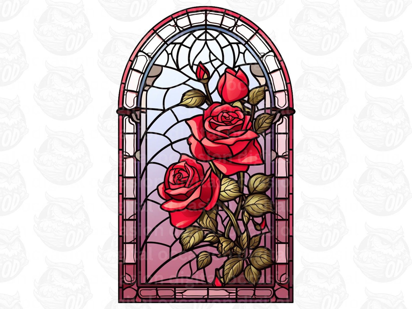 Red Rose Stained Glass Windows Clipart - Fantasy Clip Art Graphics ...