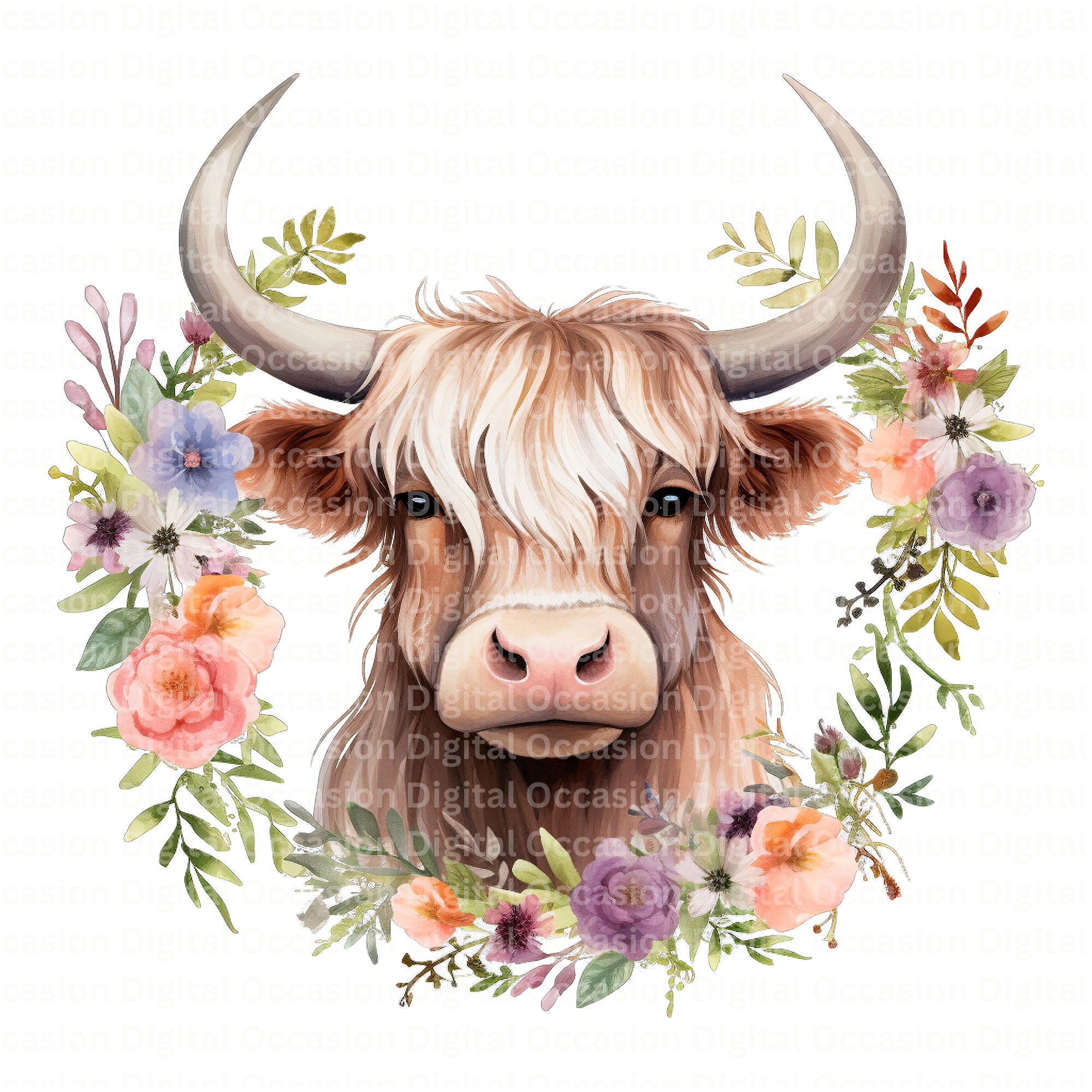 Watercolor Highland Cow Clipart Cute Baby Shower Graphics Nursery Decor ...