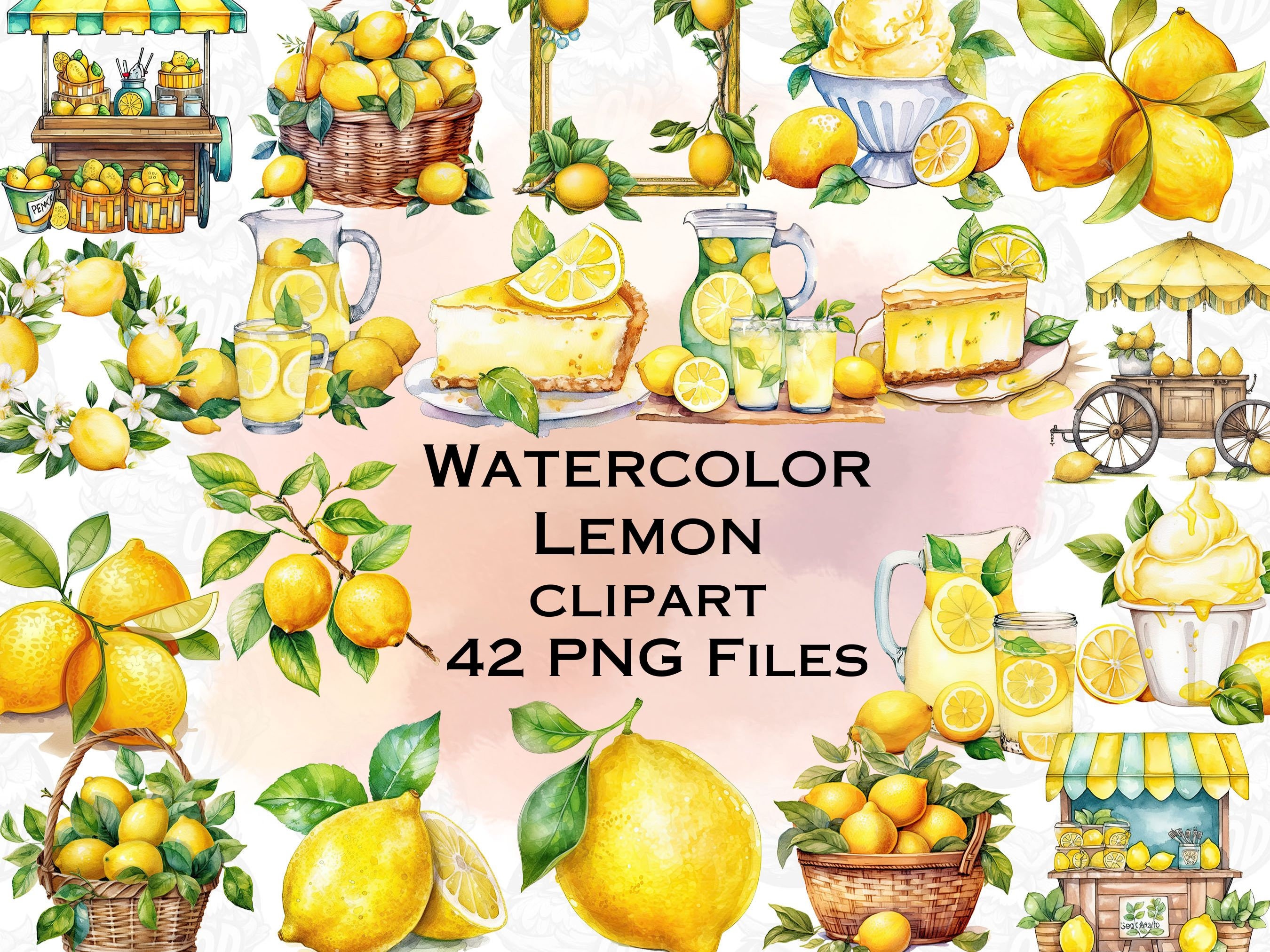 Watercolor Lemon Clipart,digital Png Lemonade,fruit Cart Graphics ...
