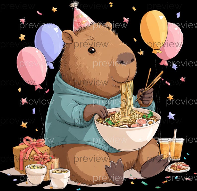 Capybara Birthday Clipart PNG Watercolor Bday Bundle, Printable Animal ...