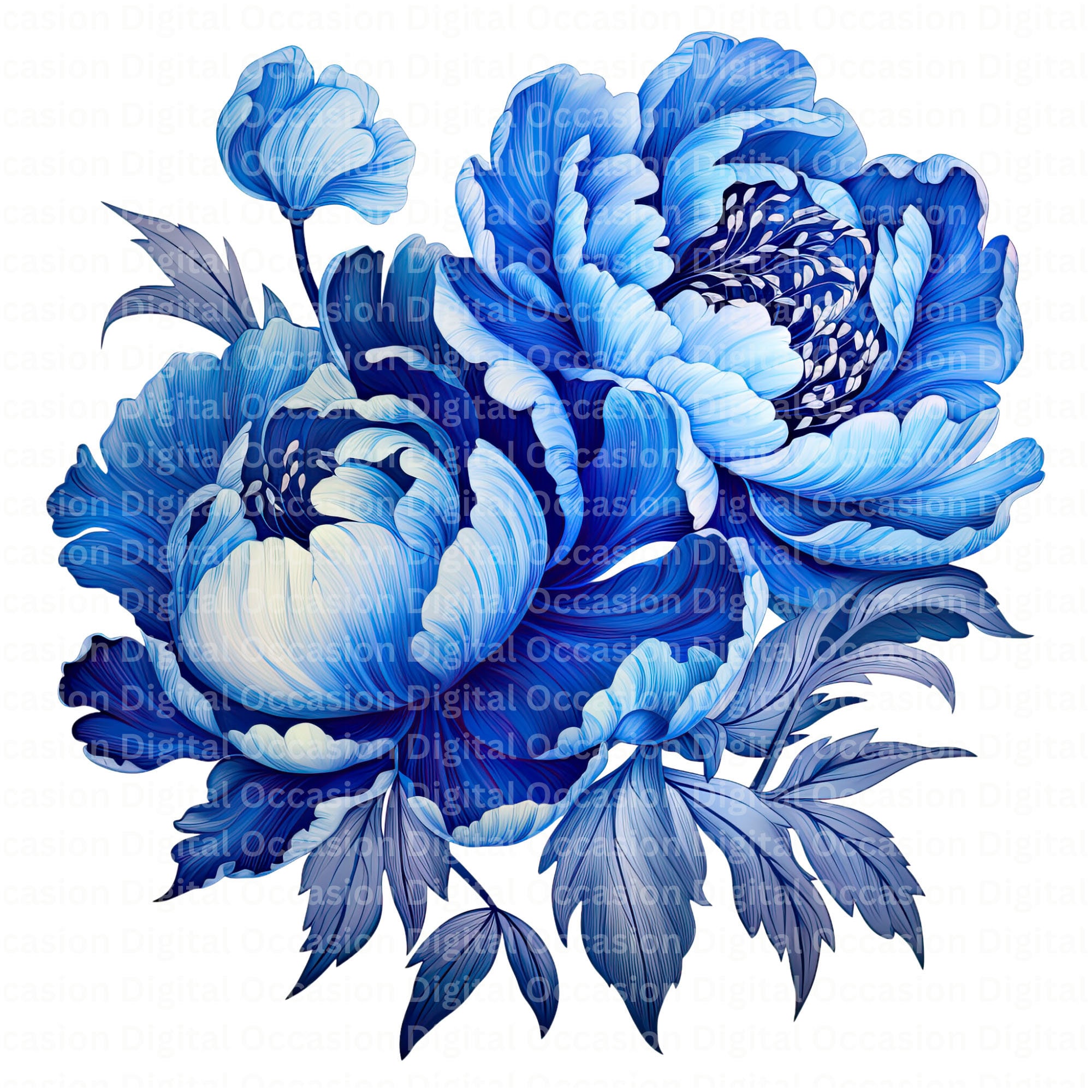 Watercolor Blue Peonies Clip Art, Peony Flower Embellishments, Blue ...