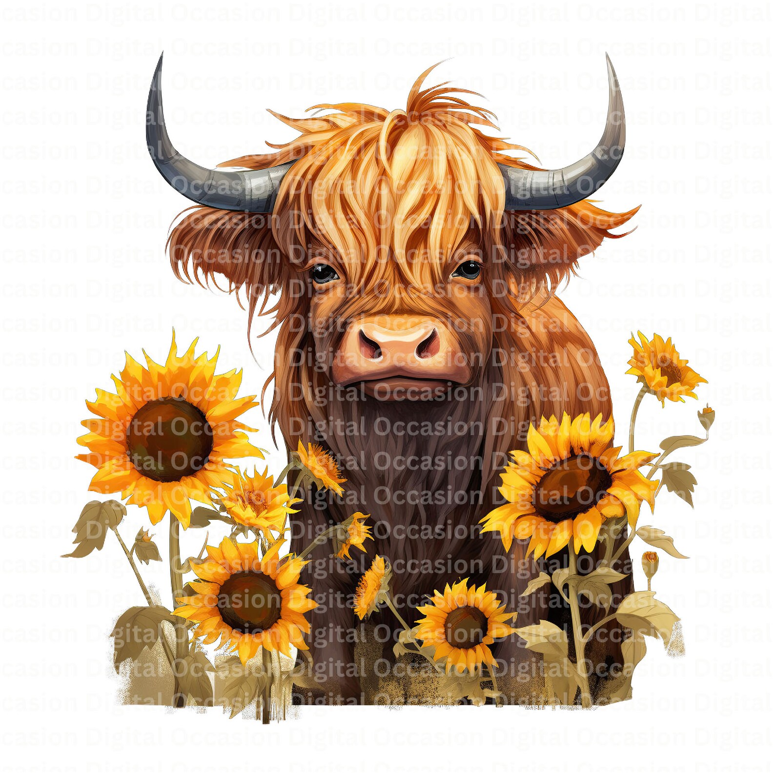 Watercolor Highland Cow Clipart Cute Baby Shower Graphics Nursery Decor ...