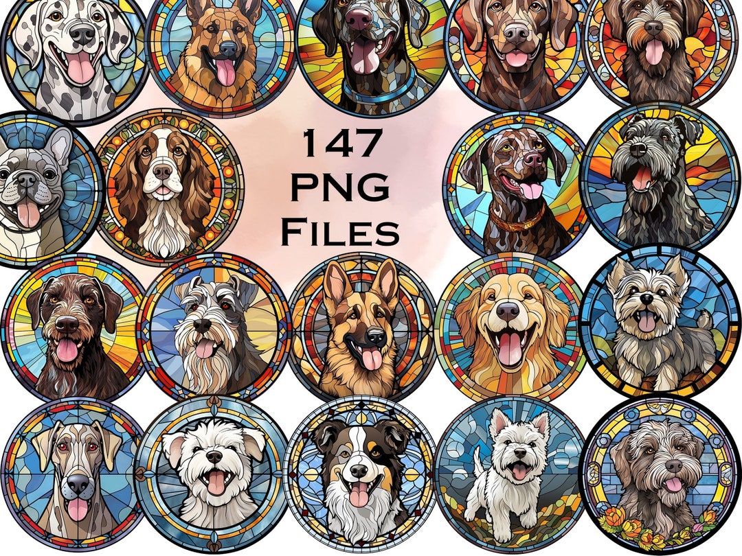Stained Glass Dog 147 Round Bundle PNG, High-resolution, Commercial Use ...