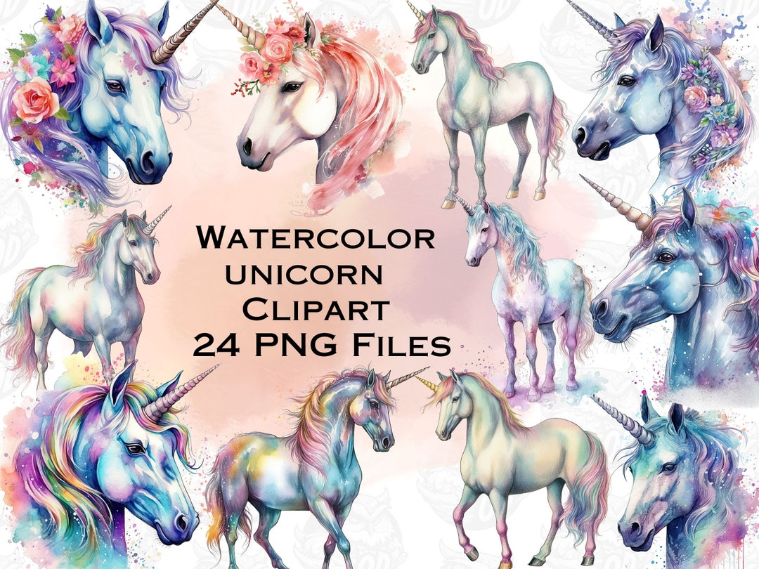 Watercolor Unicorn Clipart, Fantasy Clip Art PNG Graphics 24 ...