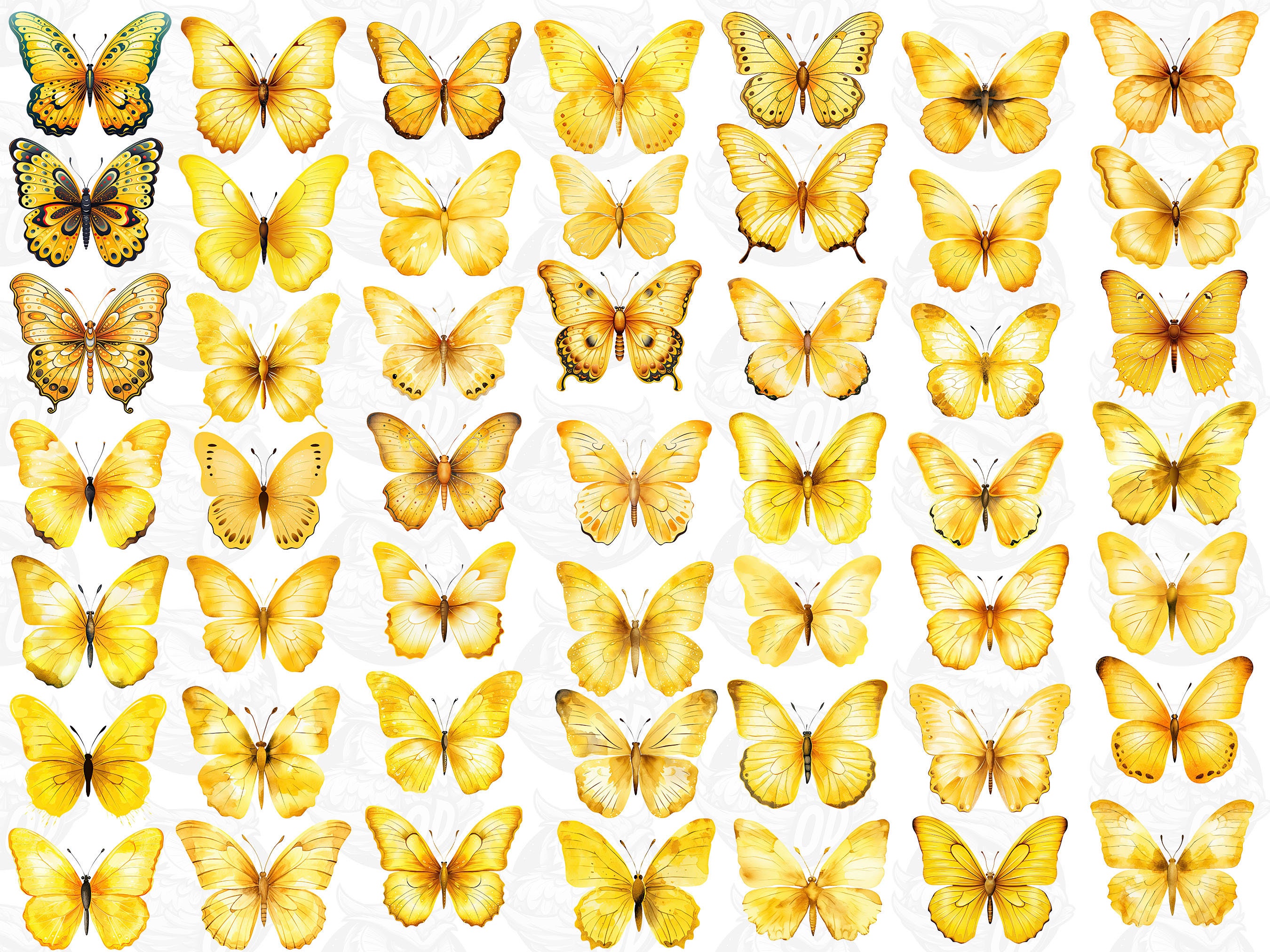 Watercolor Gold & Yellow Color Butterfly Clipart, 160 Separate PNG ...