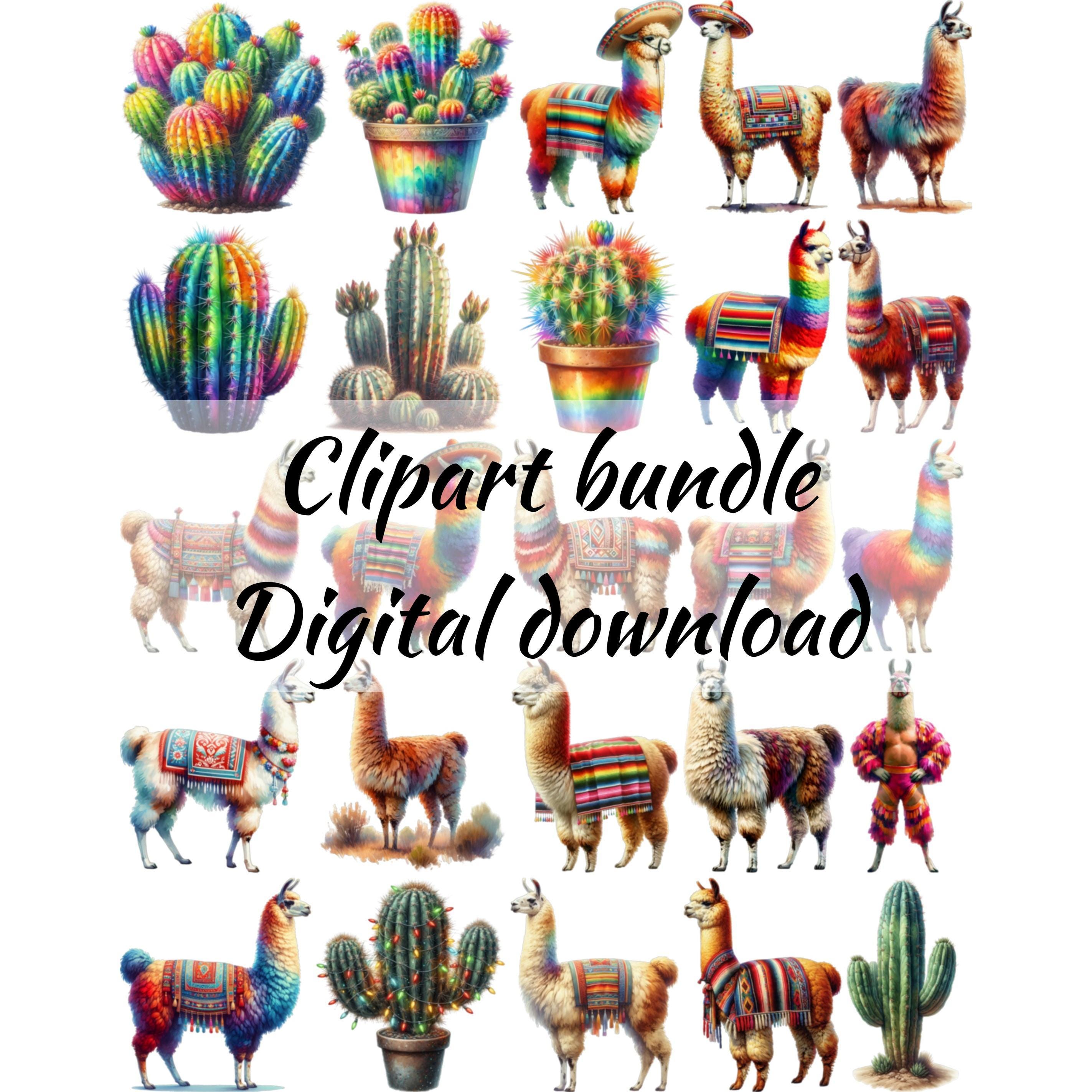 Watercolor Llama Clipart, Cute Llama or Alpaca Painting and Cactus ...