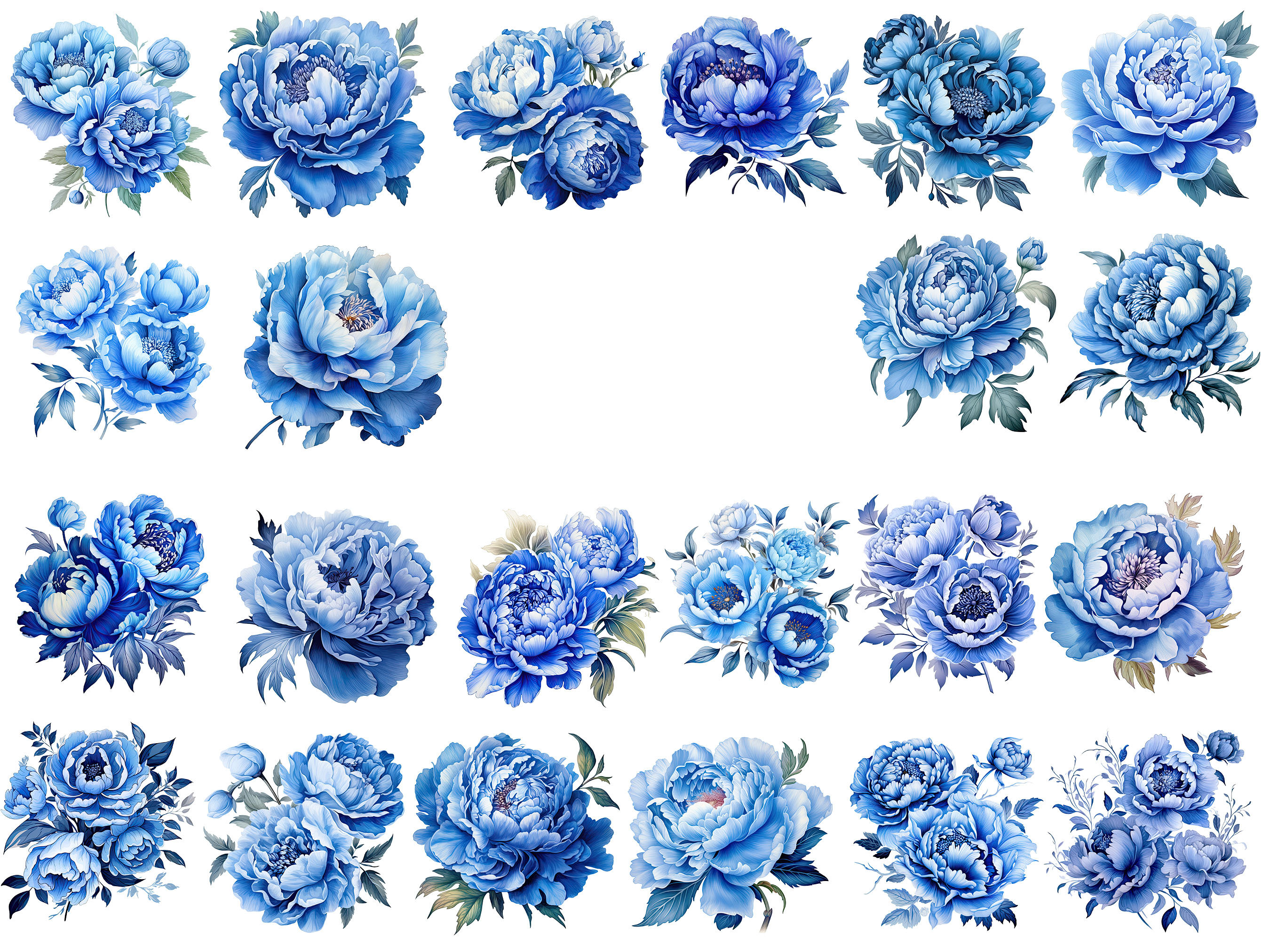 Watercolor Blue Peonies Clip Art Peony Flower Embellishments - Etsy