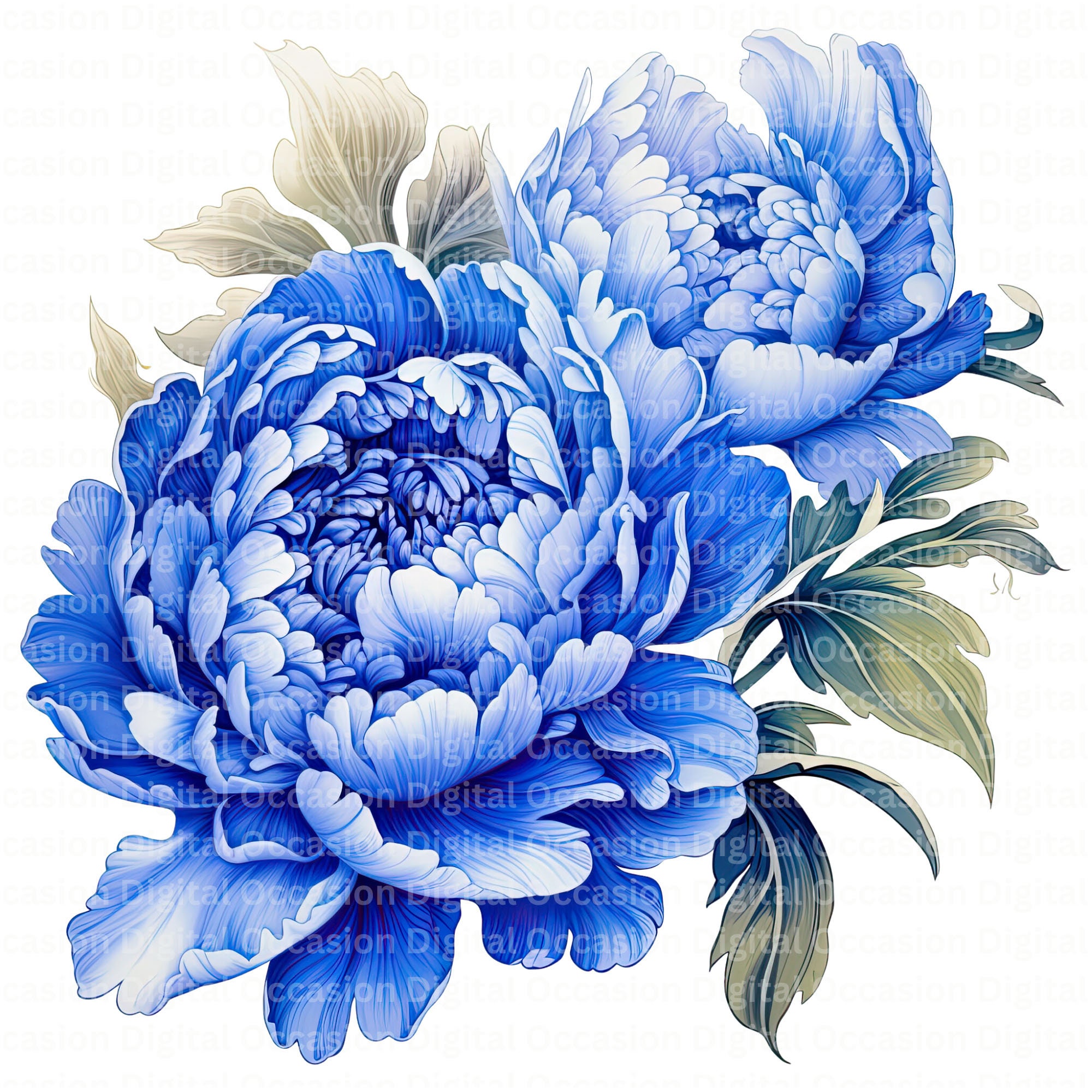 Watercolor Blue Peonies Clip Art, Peony Flower Embellishments, Blue ...