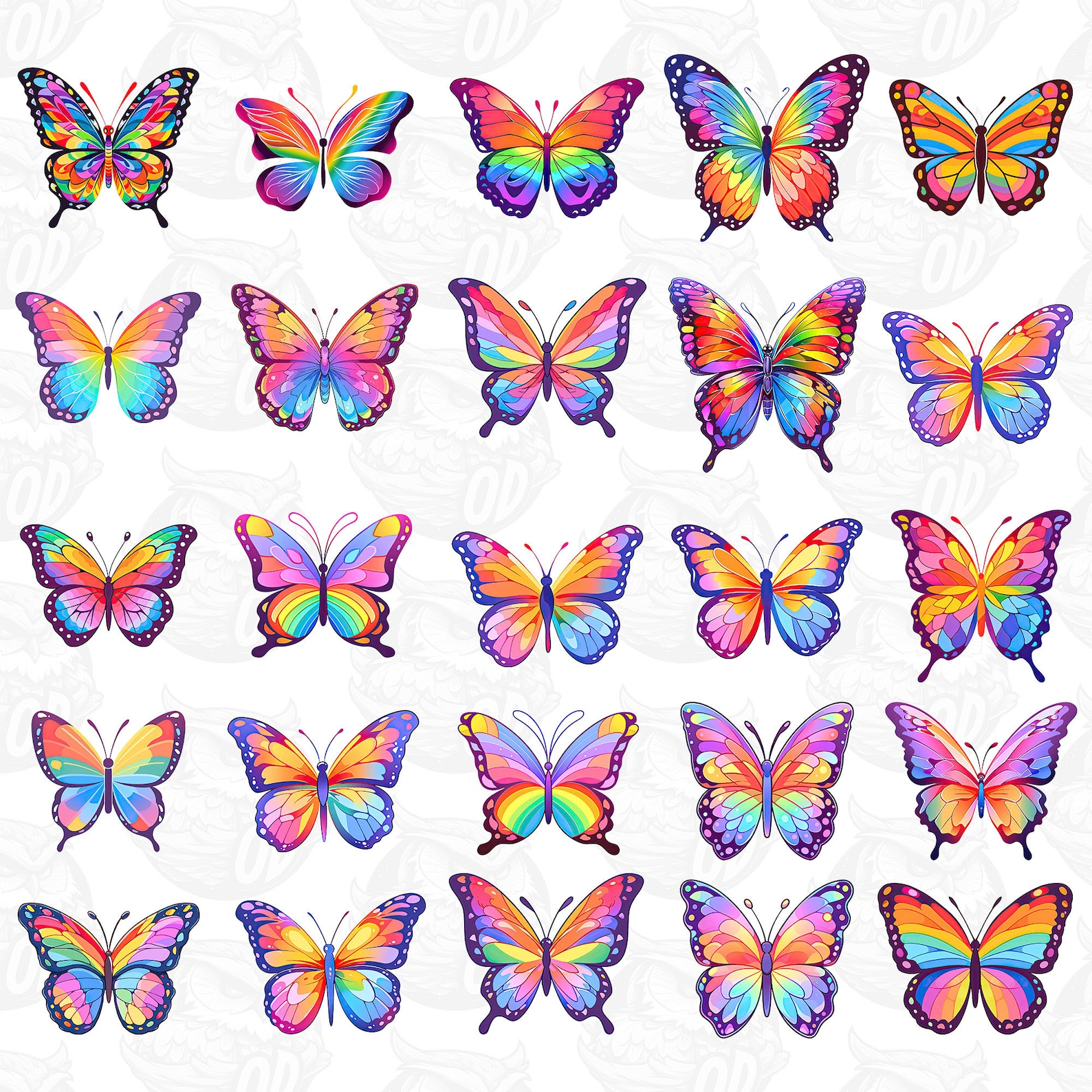 Butterflies Clipart, Color Butterflies Bundle Png, Rainbow Butterfly ...