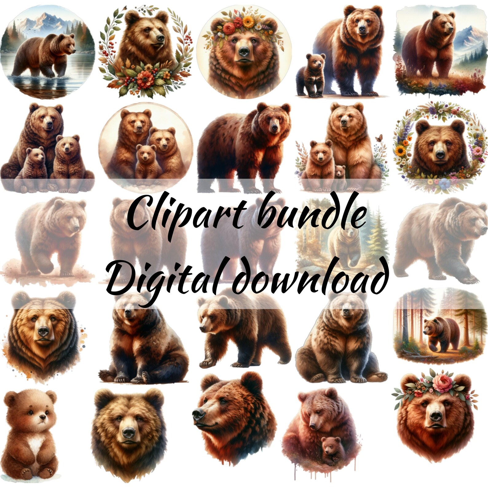 Watercolor Cute Brown Bears Clipart, Brown Grizzly Bear,woodland Bear ...