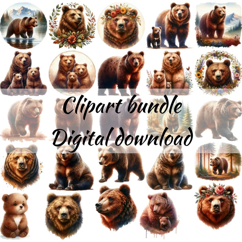 Watercolor Cute Brown Bears Clipart, Brown Grizzly Bear,woodland Bear ...