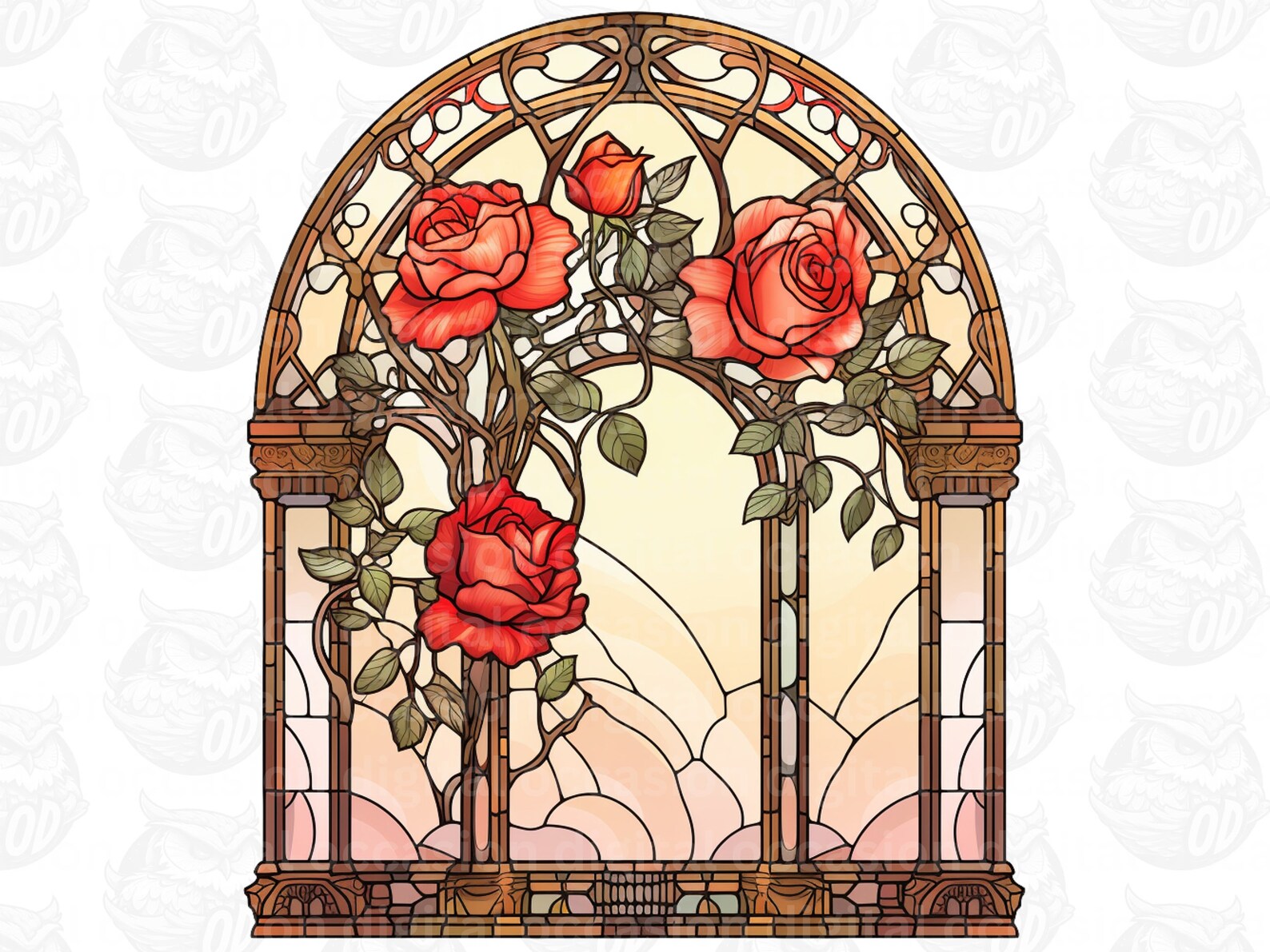 Red Rose Stained Glass Windows Clipart - Fantasy Clip Art Graphics ...