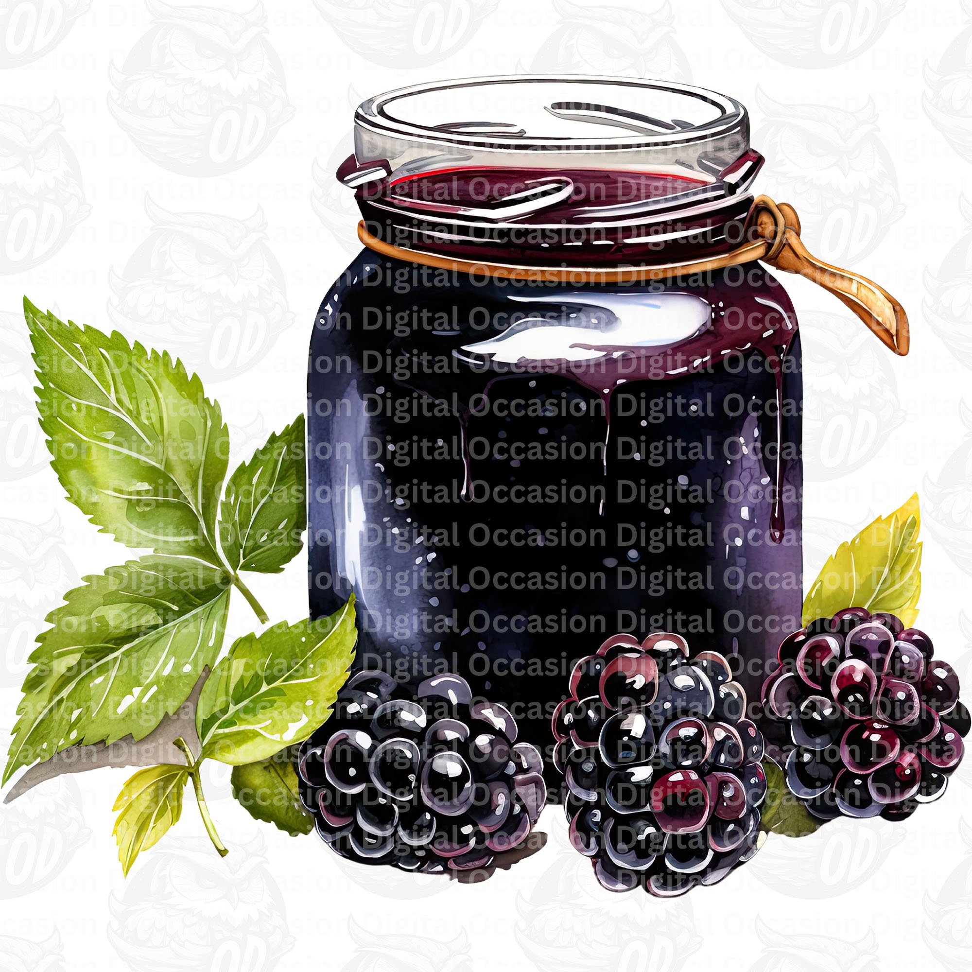 Watercolor Berries Jam Clipart, Strawberry, Raspberry, Blackberry, and ...