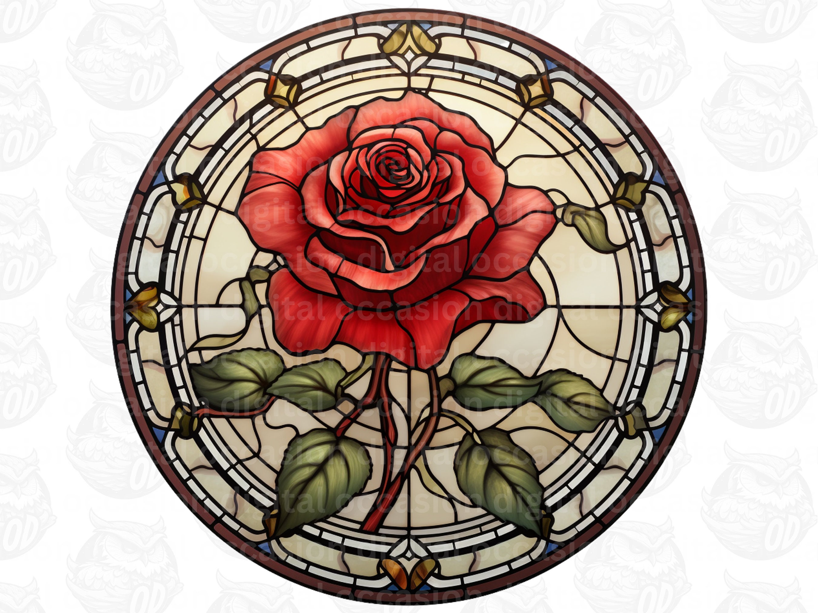 Red Rose Stained Glass Windows Clipart - Fantasy Clip Art Graphics ...