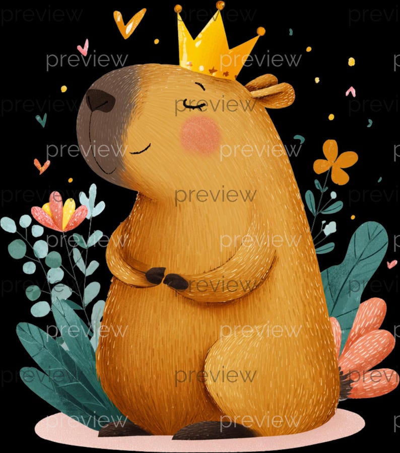 Capybara Birthday Clipart PNG Watercolor Bday Bundle, Printable Animal ...
