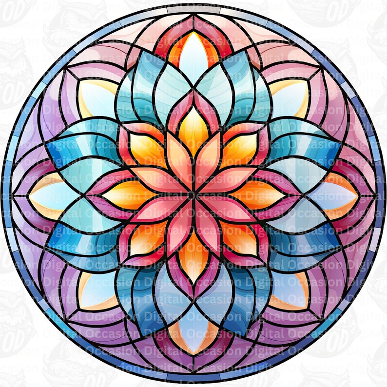 Watercolor Stained Glass Mandala Clipart Mystical Fantasy Clipart Bundle With PNG Transparent ...