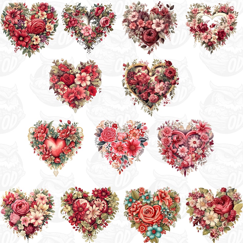 Floral Hearts Clipart Png, Valentines Day, Cute Heart, Love, Flowers ...