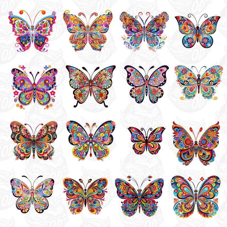 Butterflies Clipart, Paisley Butterflies Bundle Pattern Png, Multicolor ...