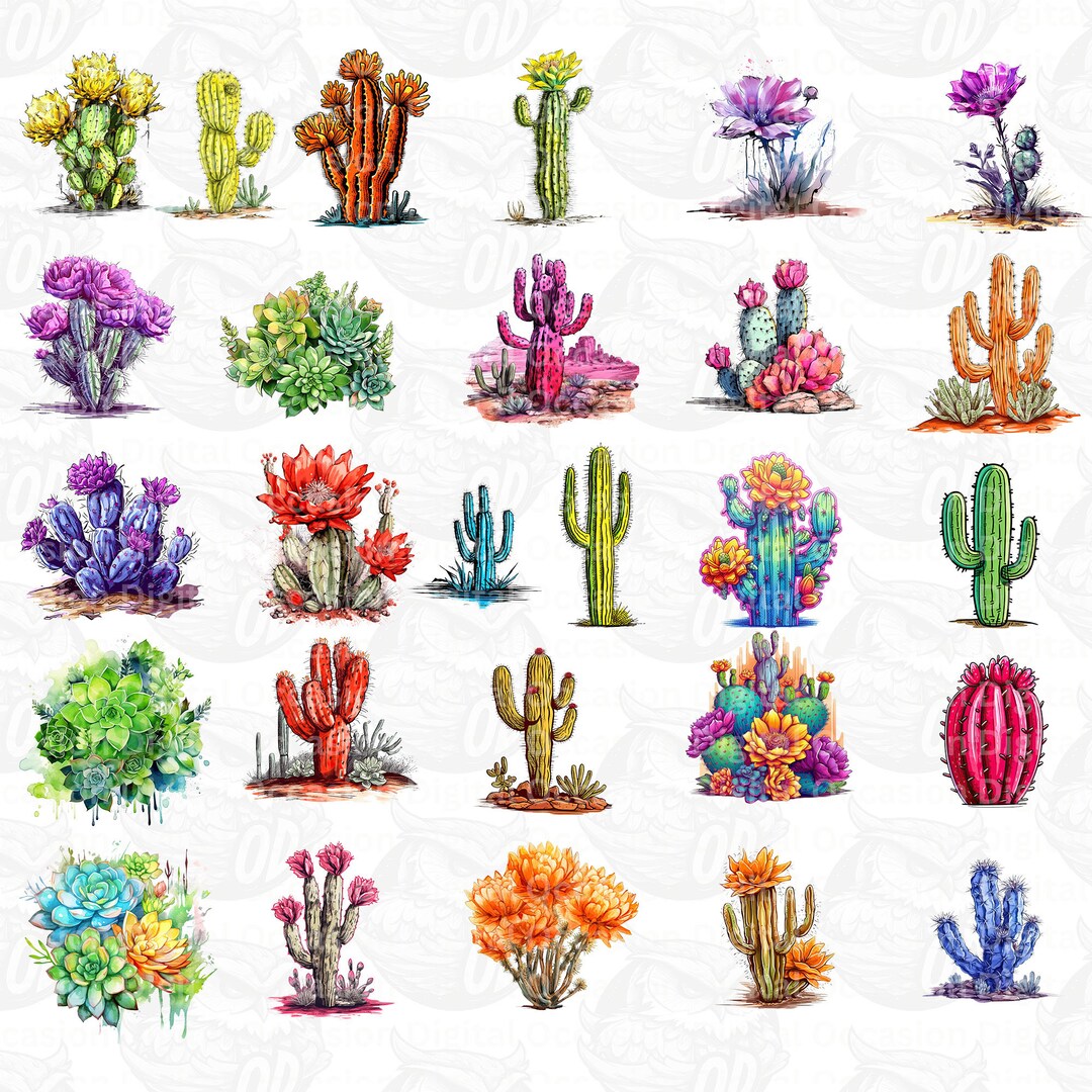 Neon Cactus Bundle Png, Floral Cactus,flowers Png,sublimate Designs ...