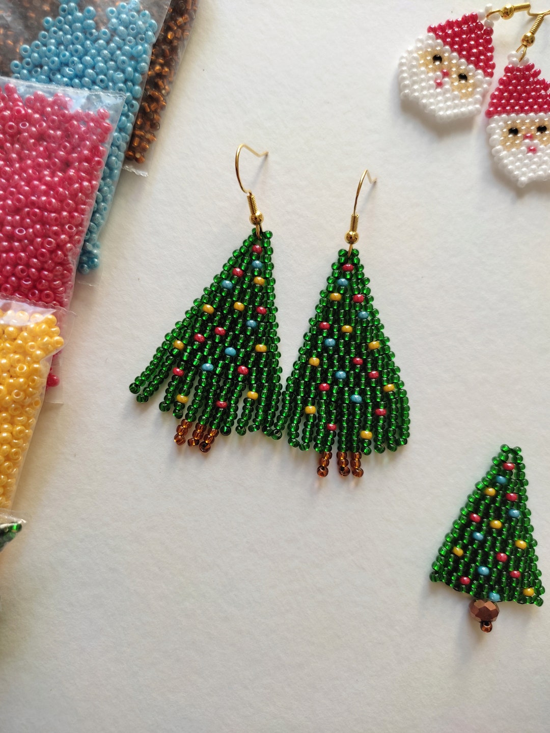 Christmas Tree Seed Bead Earrings Beaded Xmas Jewelry Bead Earrings - Etsy