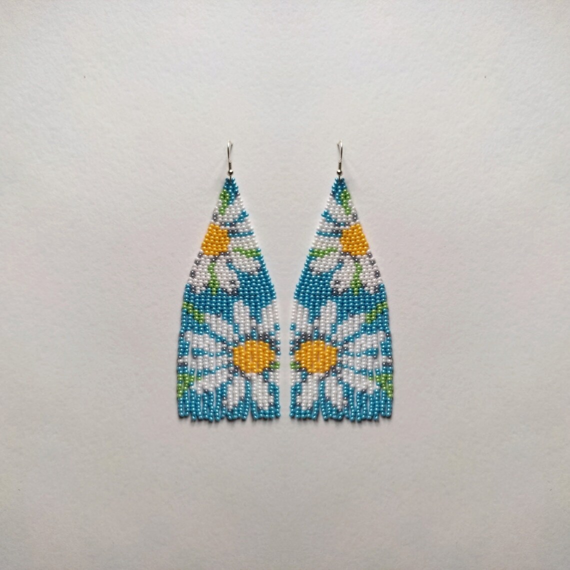 Beaded Daisy Flower Earrings Seed Beads Earrings Statement - Etsy