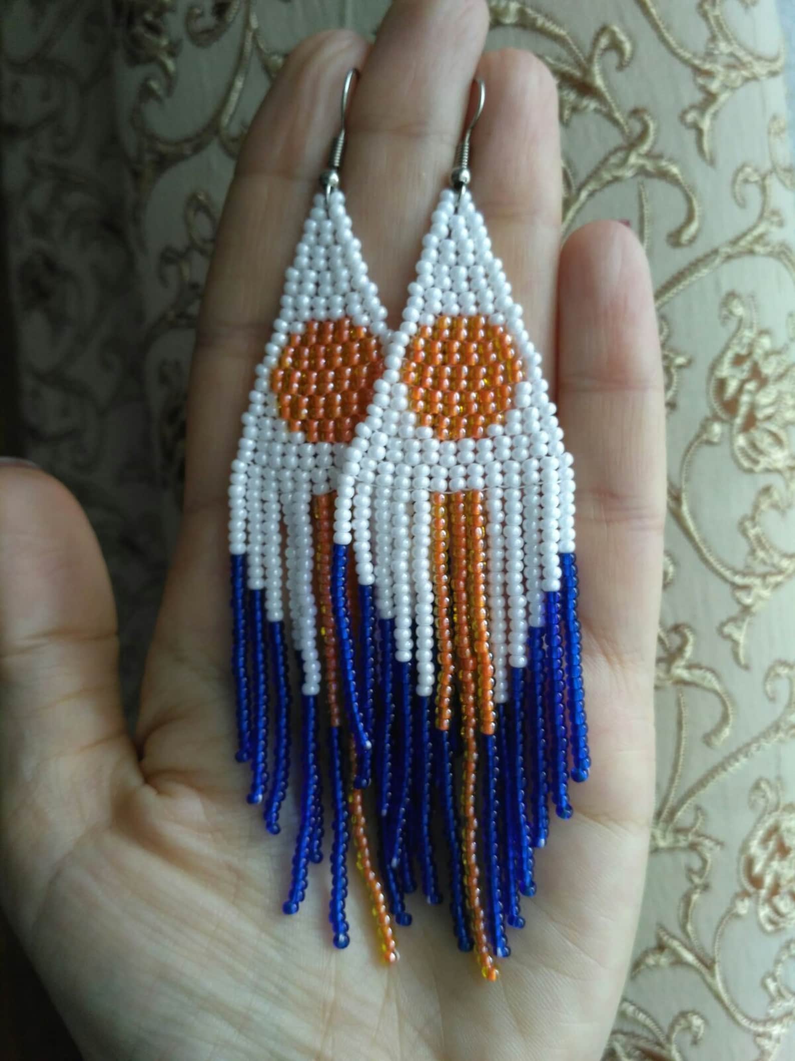 Beaded Earrings Sun Beaded Earrings Boho Sun Fringe Seed Bead | Etsy