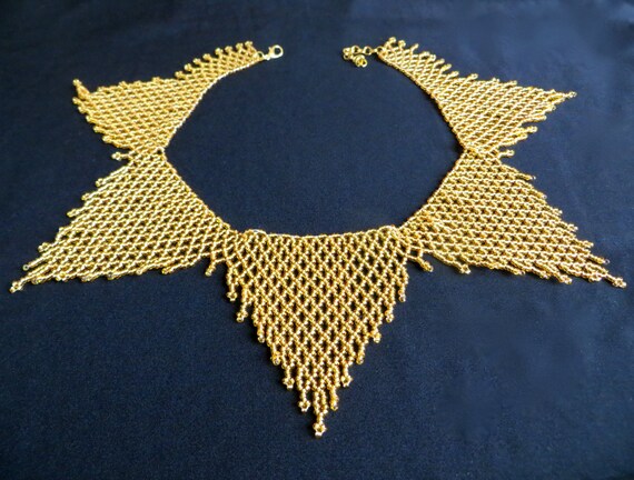 Gold Statement Necklace Seed Bead Necklace Collar Gold Bib - Etsy