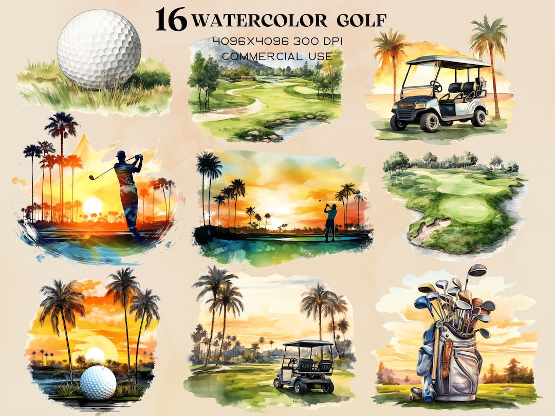 Watercolor Golf Clipart - Springtime Cute Golf Clip Art Graphics in PNG ...