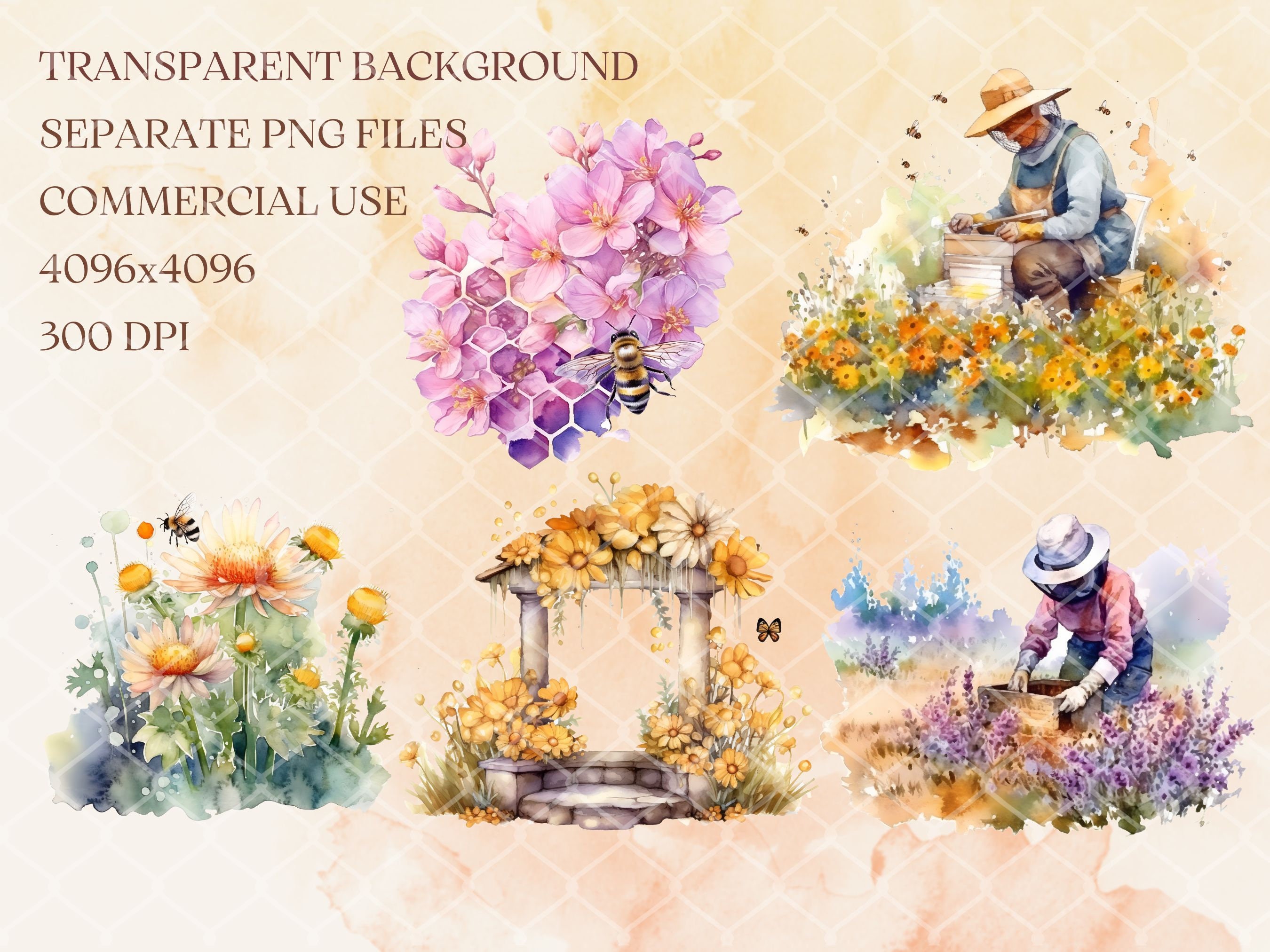 Watercolor Honey Bee Clipart Spring Garden Bee and Honey - Etsy