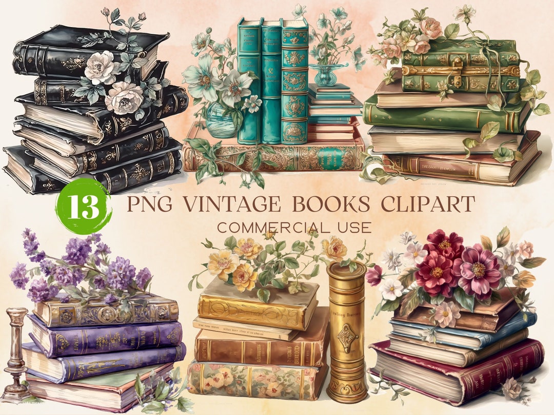 Watercolor Vintage Books Clipart Pack Old Book PNG Bundle Book Stack ...