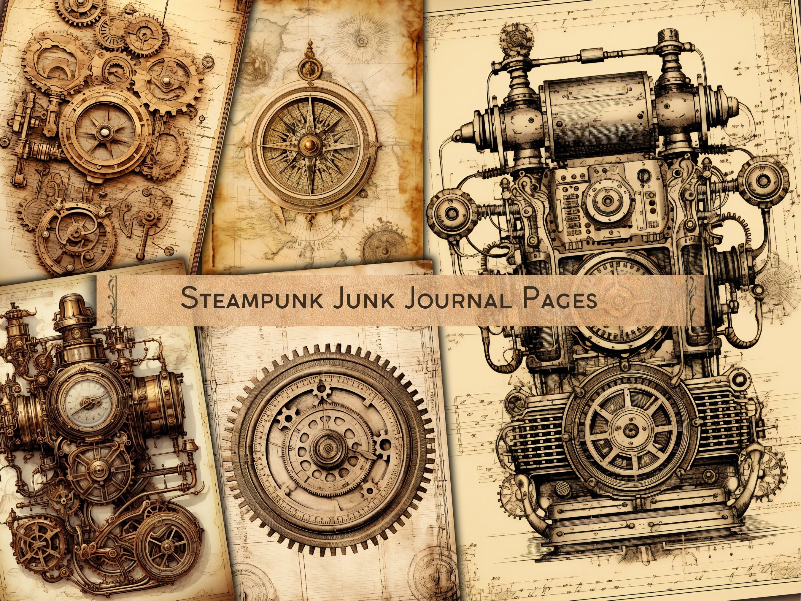 Steampunk Junk Journal Pages, Digital Industrial Paper, Victorian ...