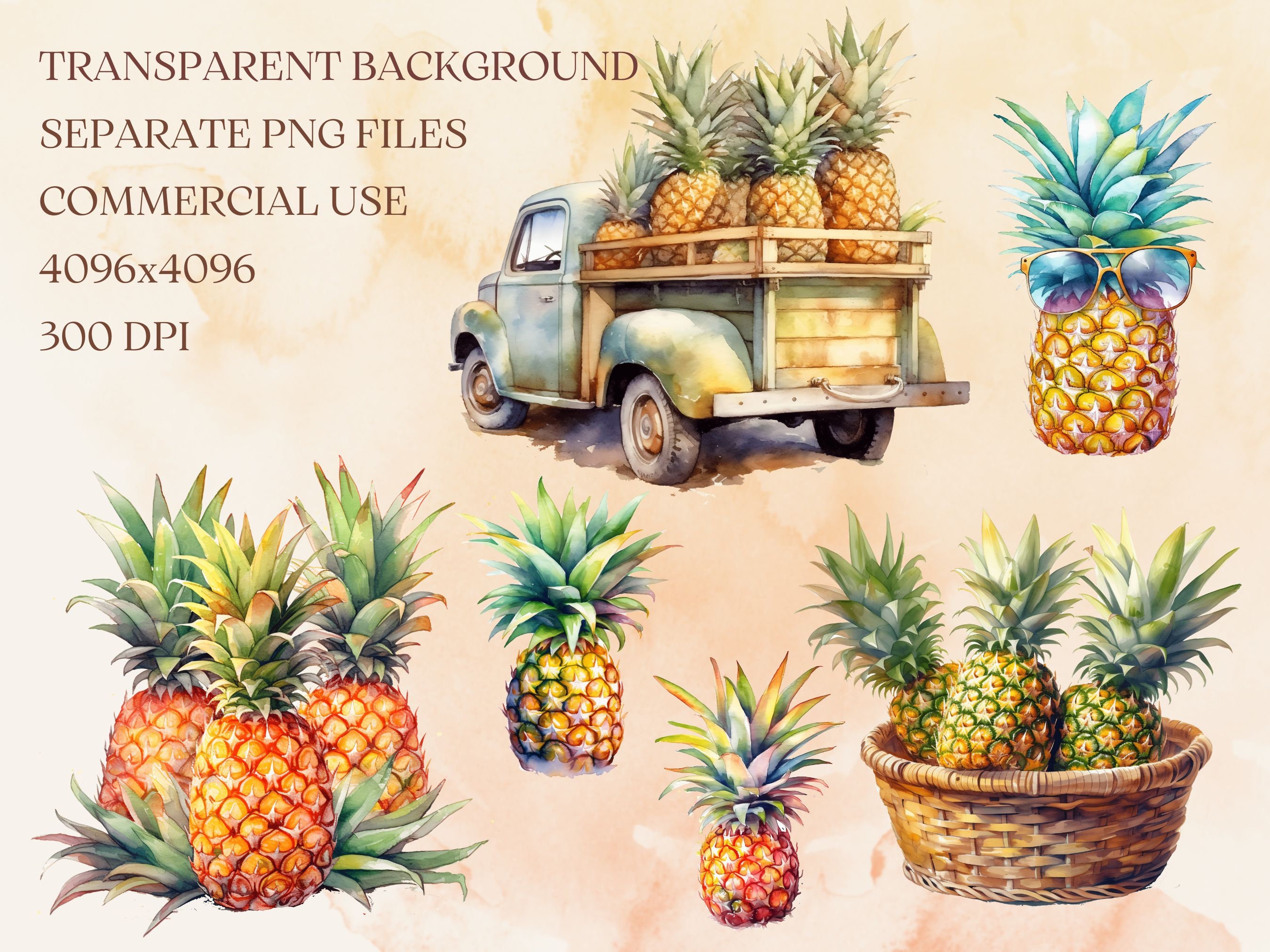 Watercolor Pineapple Clipart Bundle Sublimation Designs - Etsy