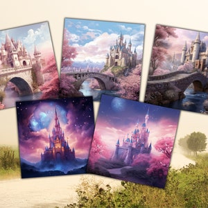 Medieval Castles Digital Paper, Printable Castle PNG Scrapbooking ...