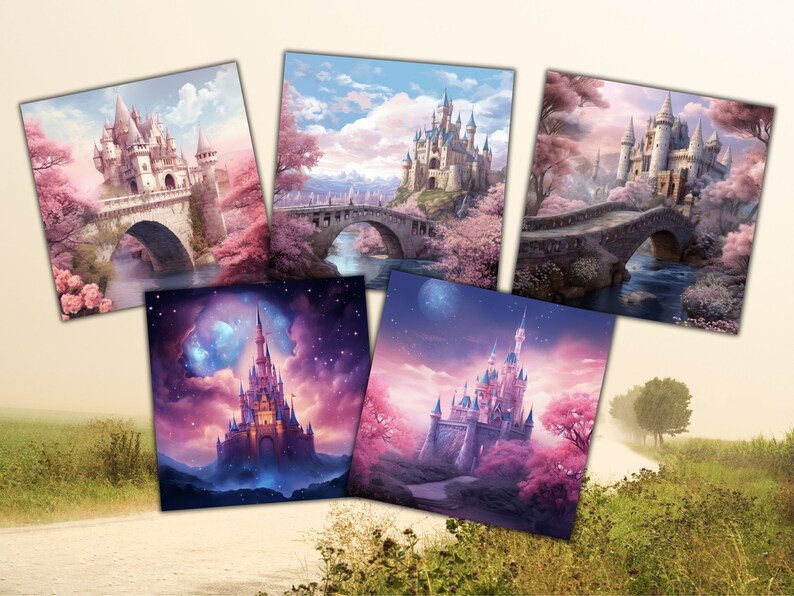 Medieval Castles Digital Paper, Printable Castle PNG Scrapbooking ...