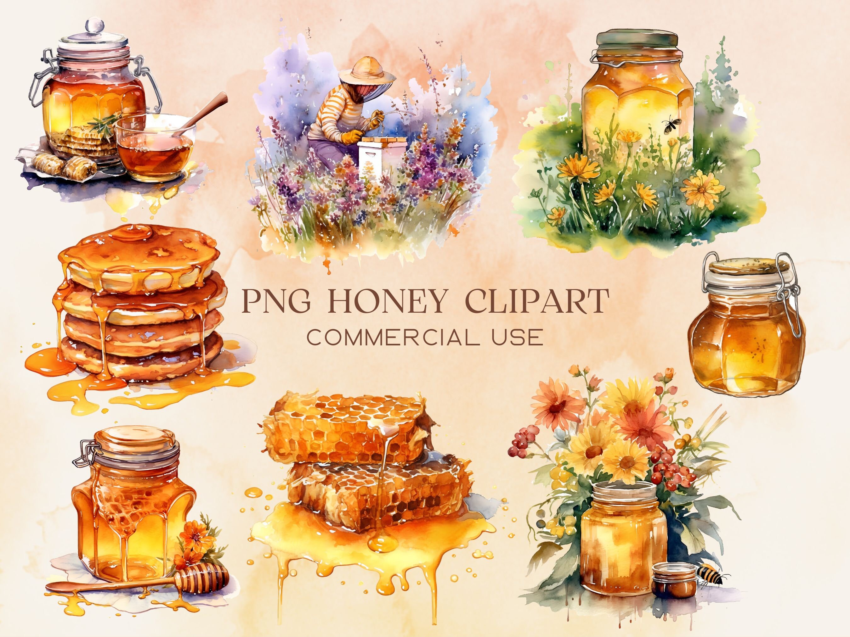Watercolor Honey Bee Clipart Spring Garden Bee and Honey - Etsy