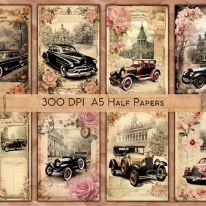 Vintage Cars Junk Journal Pages, Retro Auto-themed Unique Old Cars ...