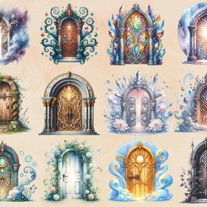 Fantasy Watercolor Doors Clipart Bundle PNG, Instant Download Fairy ...