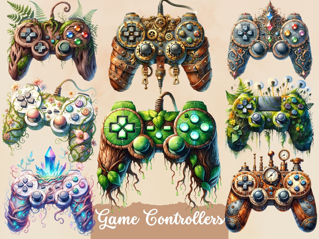 Watercolor Game Controller PNG Clip Art Bundle, Video Gaming Clipart ...