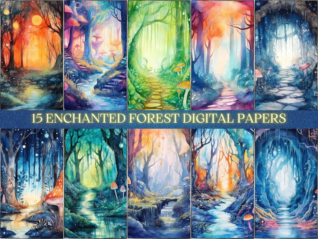 Printable Fantasy Enchanted Forest Digital Paper, Magical Mystery ...