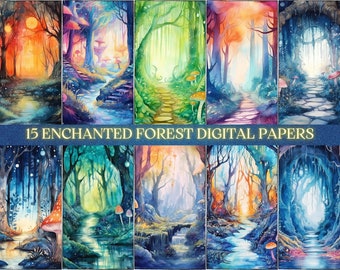 Enchanted Forest Digital Paper, Fantasy Magical Enchanted Mystery ...