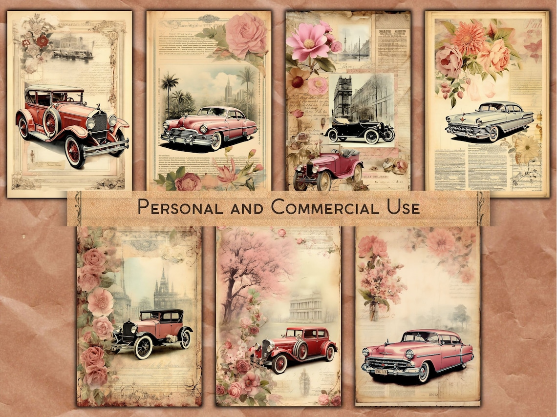 Vintage Cars Junk Journal Pages, Retro Auto-themed Unique Old Cars ...