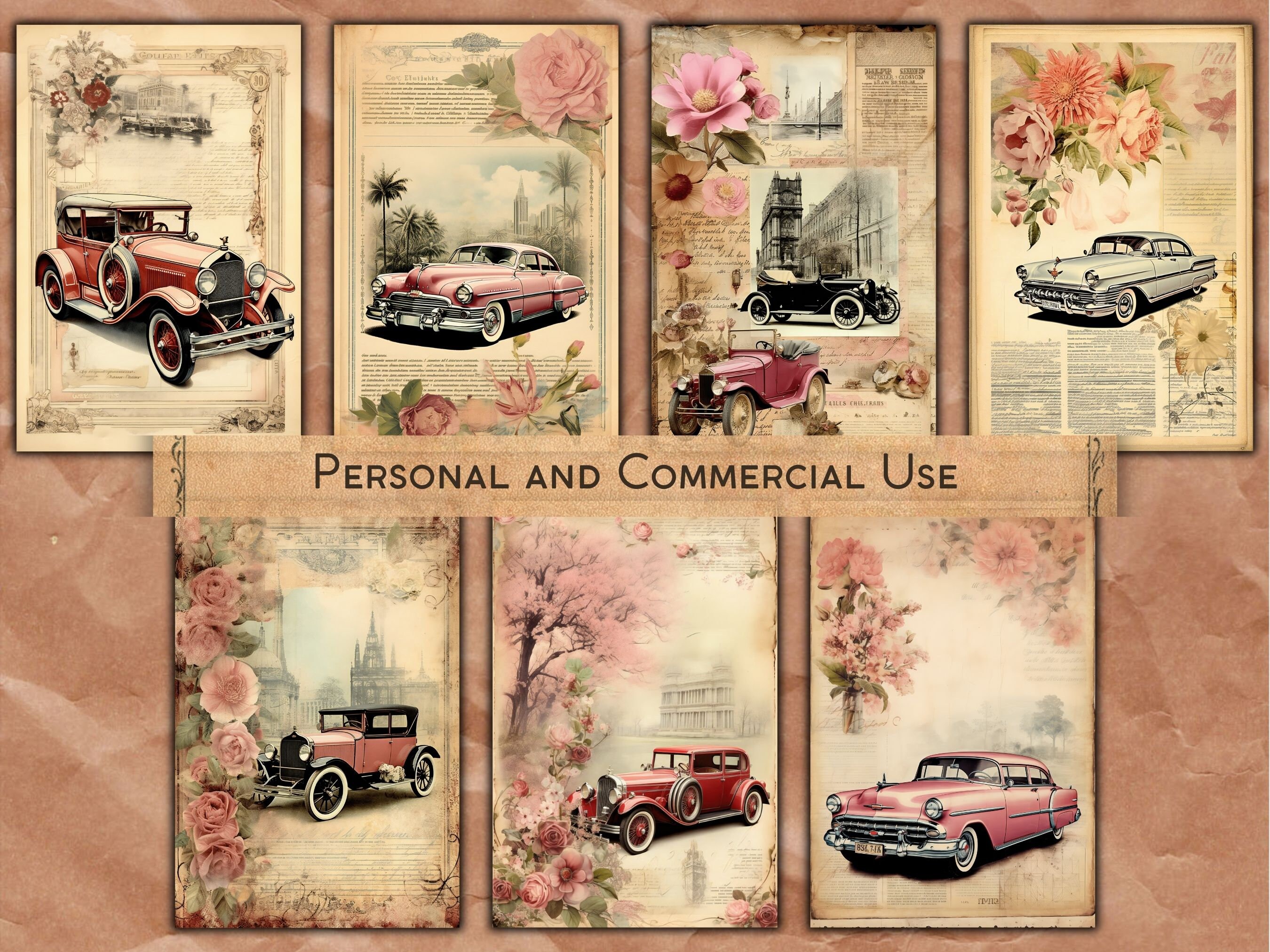 Vintage Cars Junk Journal Pages, Retro Auto-themed Unique Old Cars ...