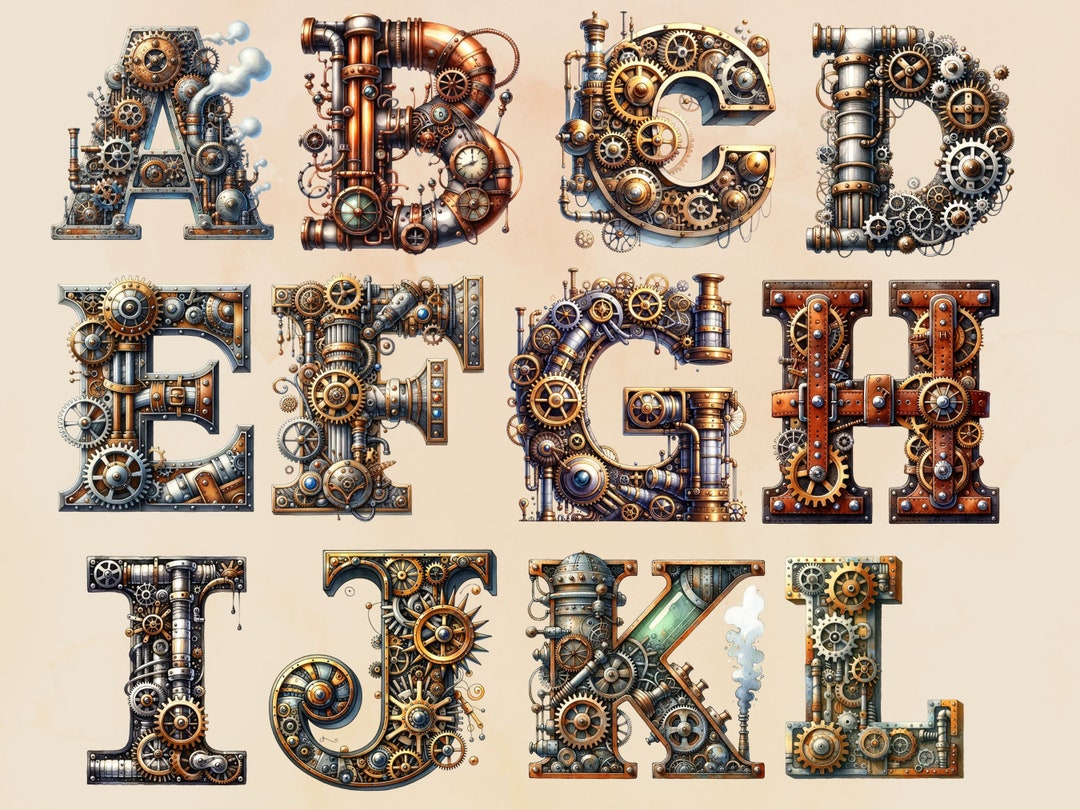 Steampunk Alphabet Bundle PNG, Steampunk Letters Clip Art, Digital ...