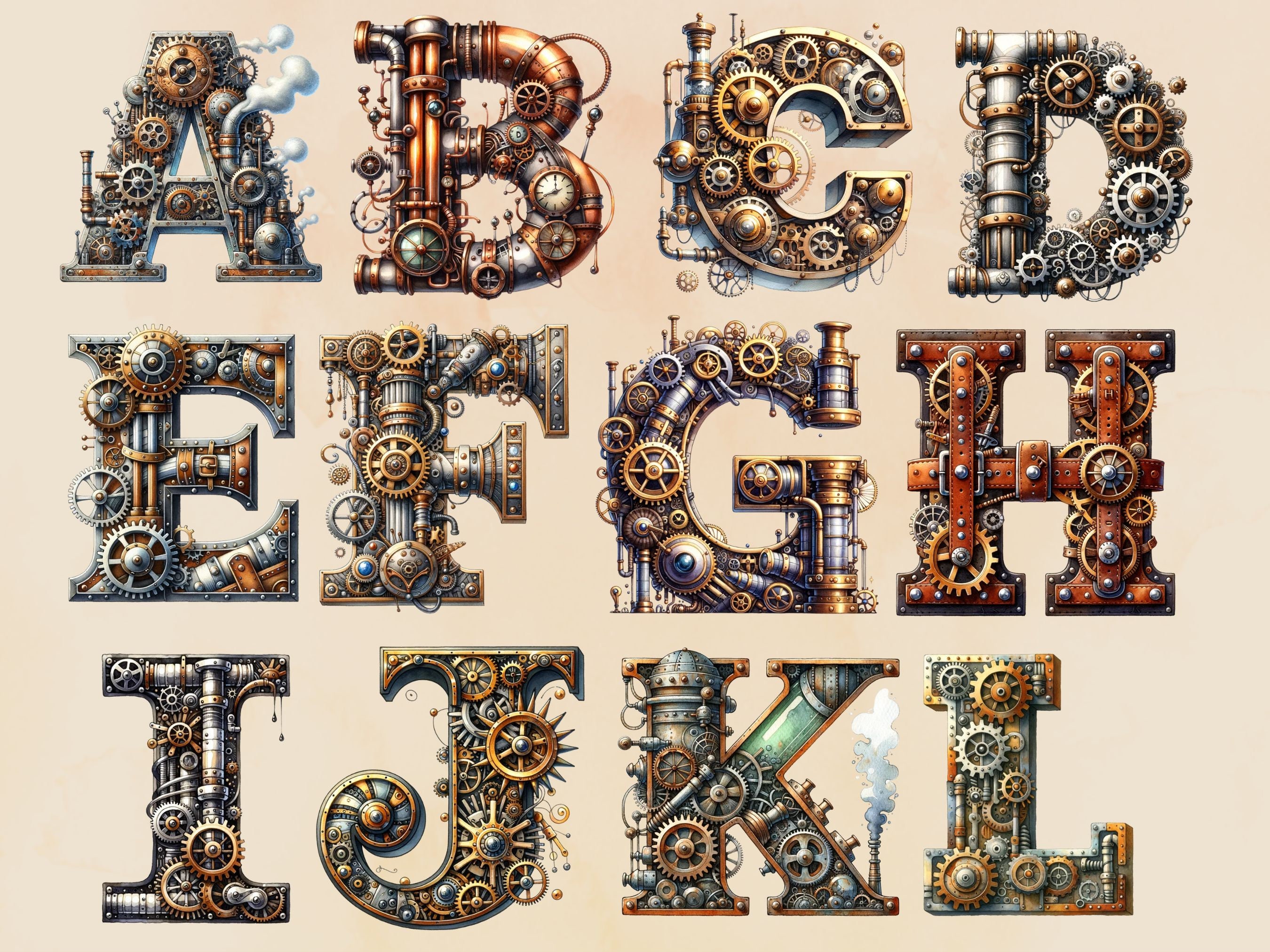 Steampunk Alphabet Bundle PNG, Steampunk Letters Clip Art, Digital ...