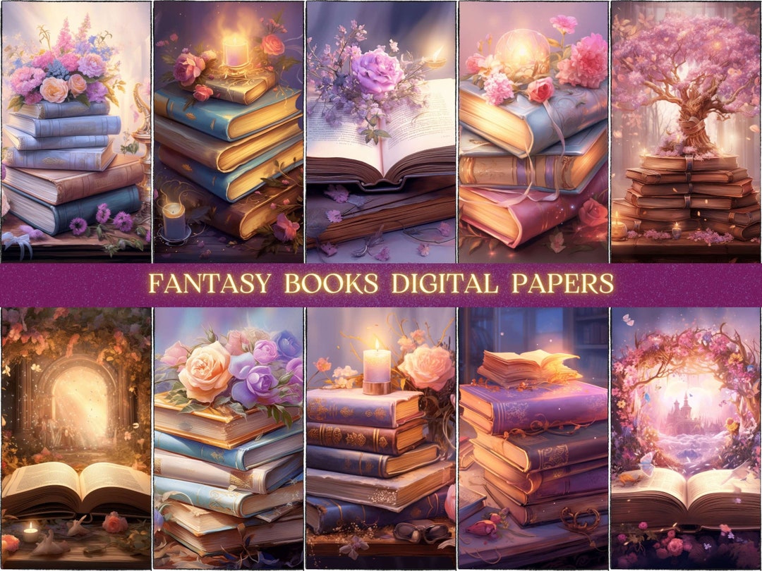 Fantasy Books Digital Paper, Pastel Colors Background, Scrapbooking DIY ...